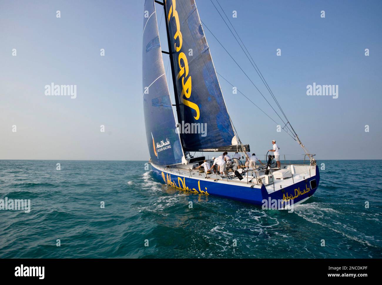 Abu Dhabi Ocean Racing sailing their training boat for the Volvo Ocean ...