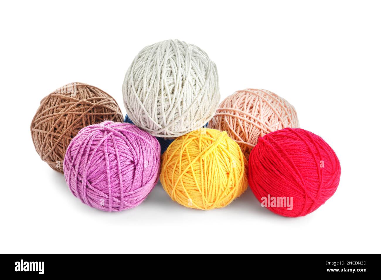Soft colorful woolen yarns on white background Stock Photo - Alamy