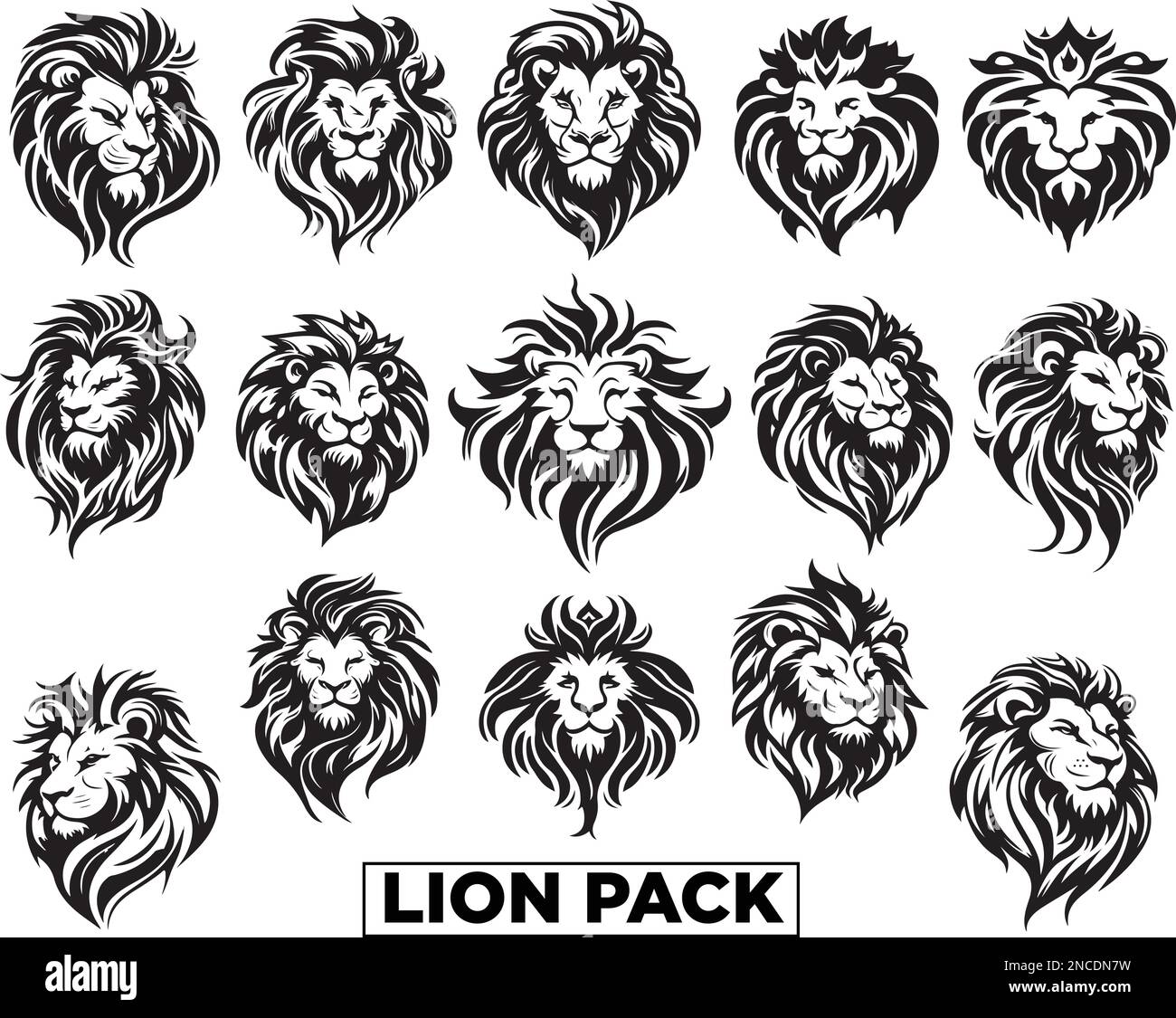 White and black lion logo pack brand icon wordmark illustrations Stock ...