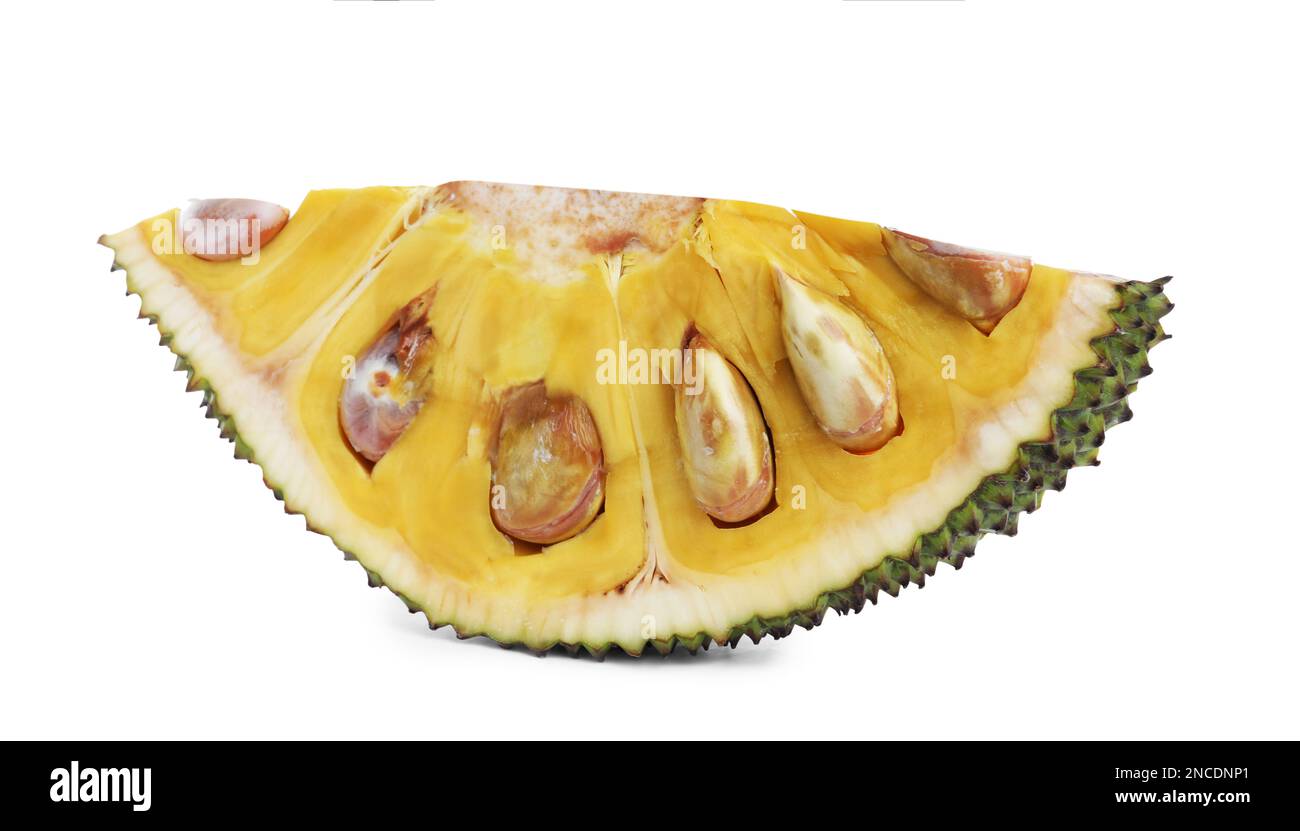 Slice of delicious cut fresh exotic jackfruit isolated on white Stock ...