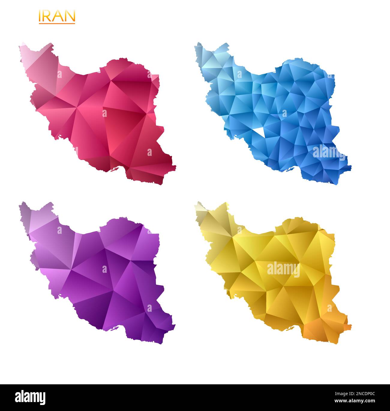 Set of vector polygonal maps of Iran. Bright gradient map of the ...
