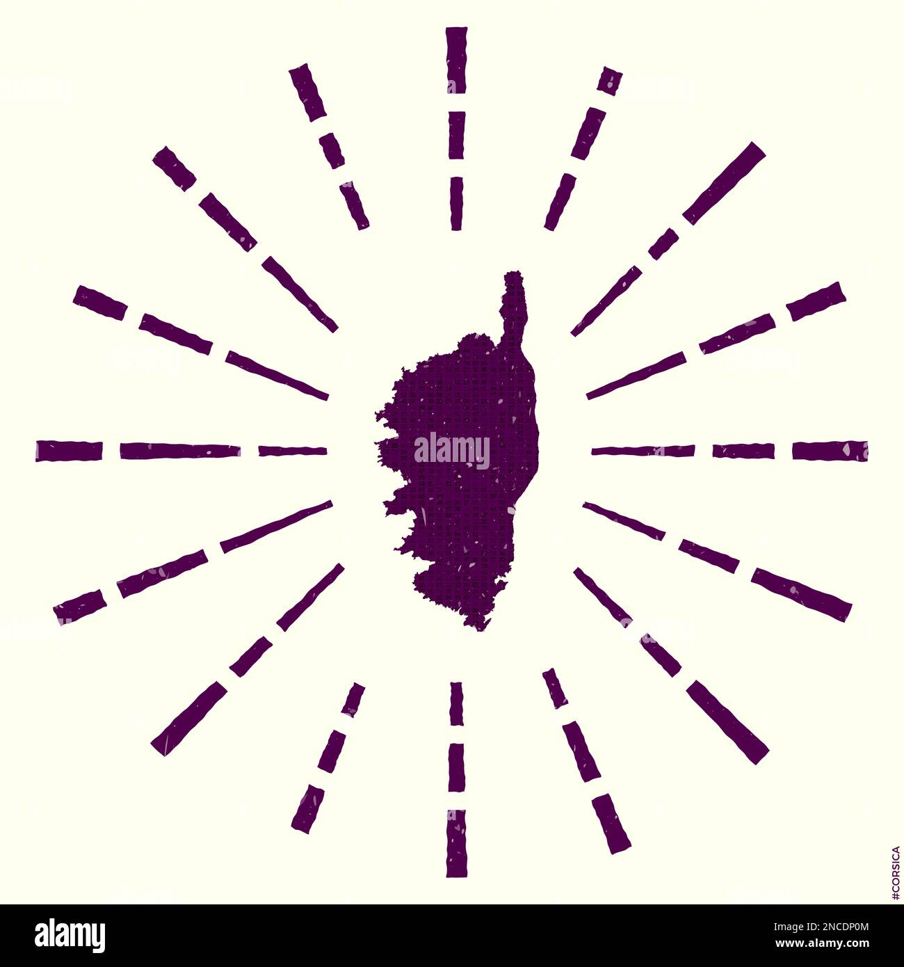 Corsica Logo. Grunge sunburst poster with map of the island. Shape of ...