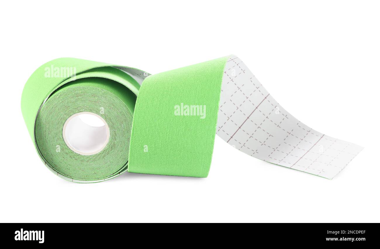 Green kinesio tape in roll on white background Stock Photo - Alamy