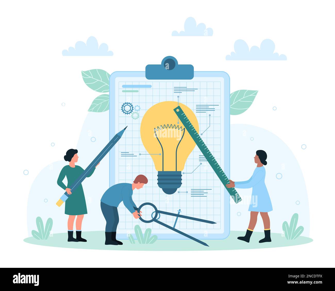 Innovation idea and design vector illustration. Cartoon tiny people ...