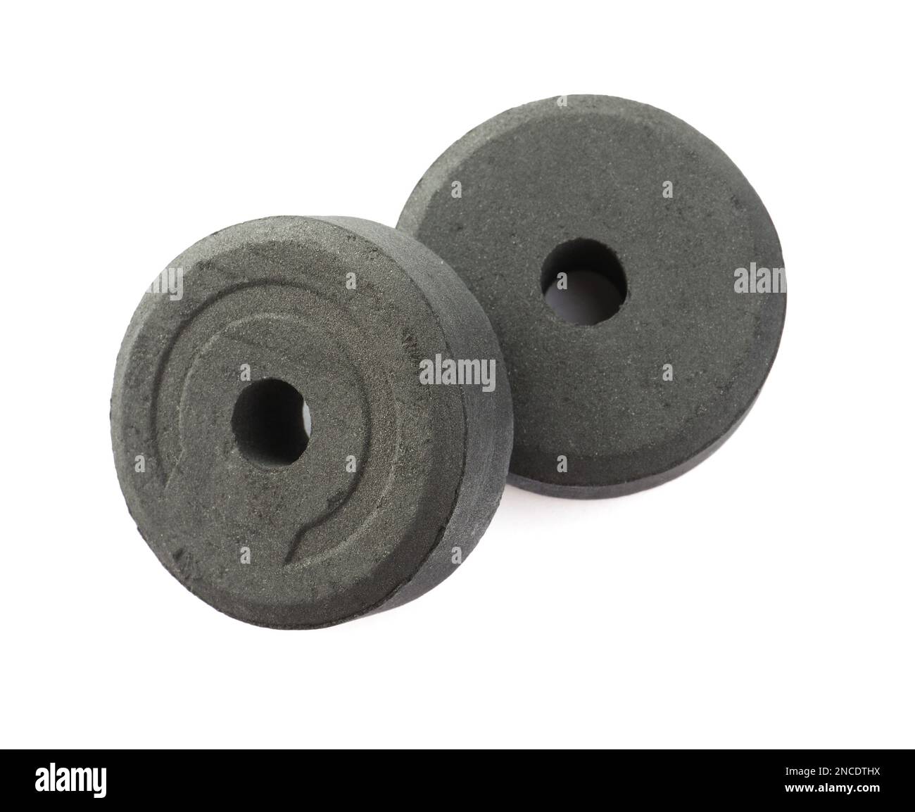 Charcoal rings for hookah on white background, top view Stock Photo - Alamy