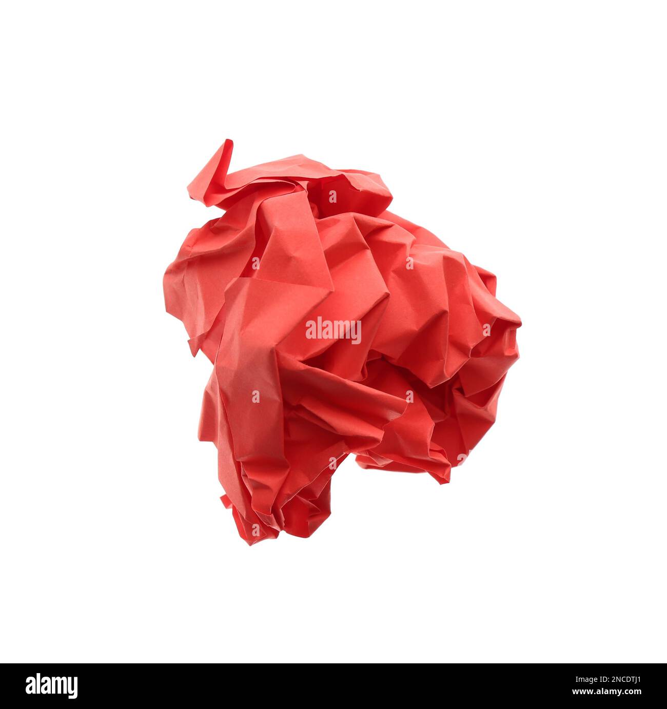 Crumpled sheet of red paper isolated on white, top view Stock Photo - Alamy