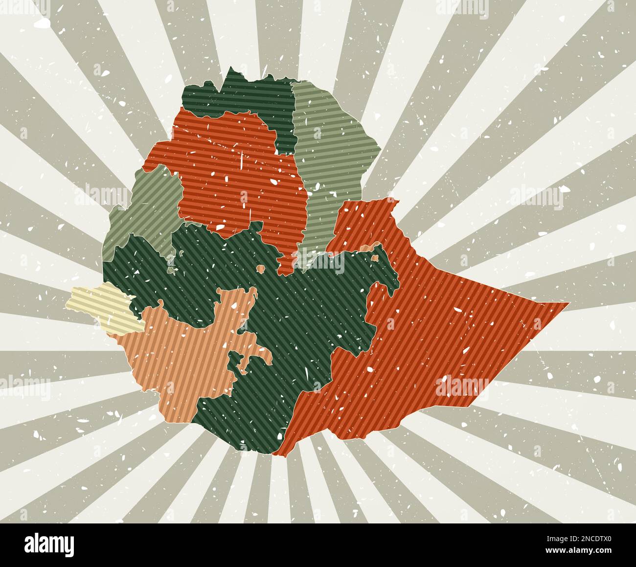 Ethiopia vintage map. Grunge poster with map of the country in retro ...