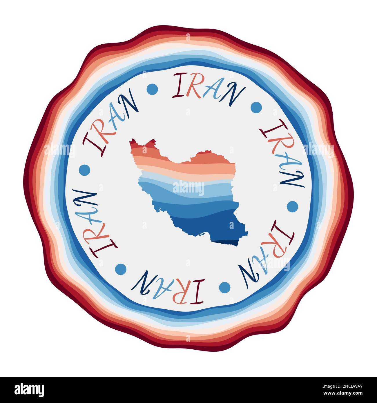 Iran badge. Map of the country with beautiful geometric waves and ...
