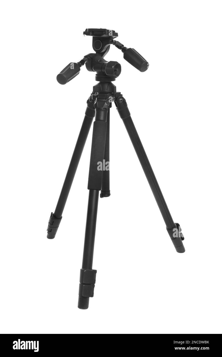 Modern tripod for camera isolated on white Stock Photo - Alamy