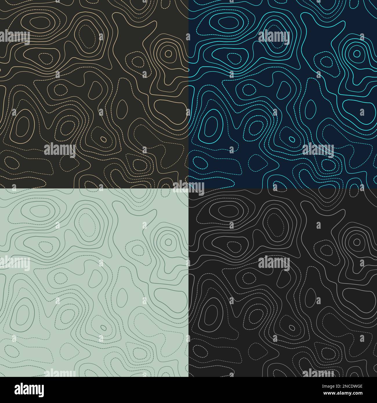 Topography patterns. Seamless elevation map tiles. Appealing isoline ...