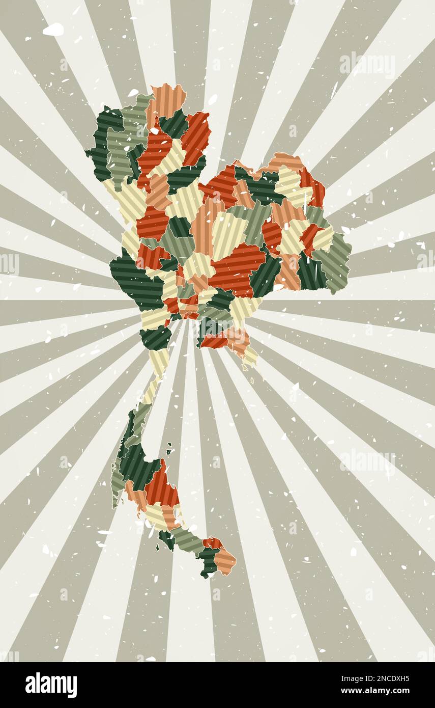 Thailand Vintage Map Grunge Poster With Map Of The Country In Retro Color Palette Shape Of