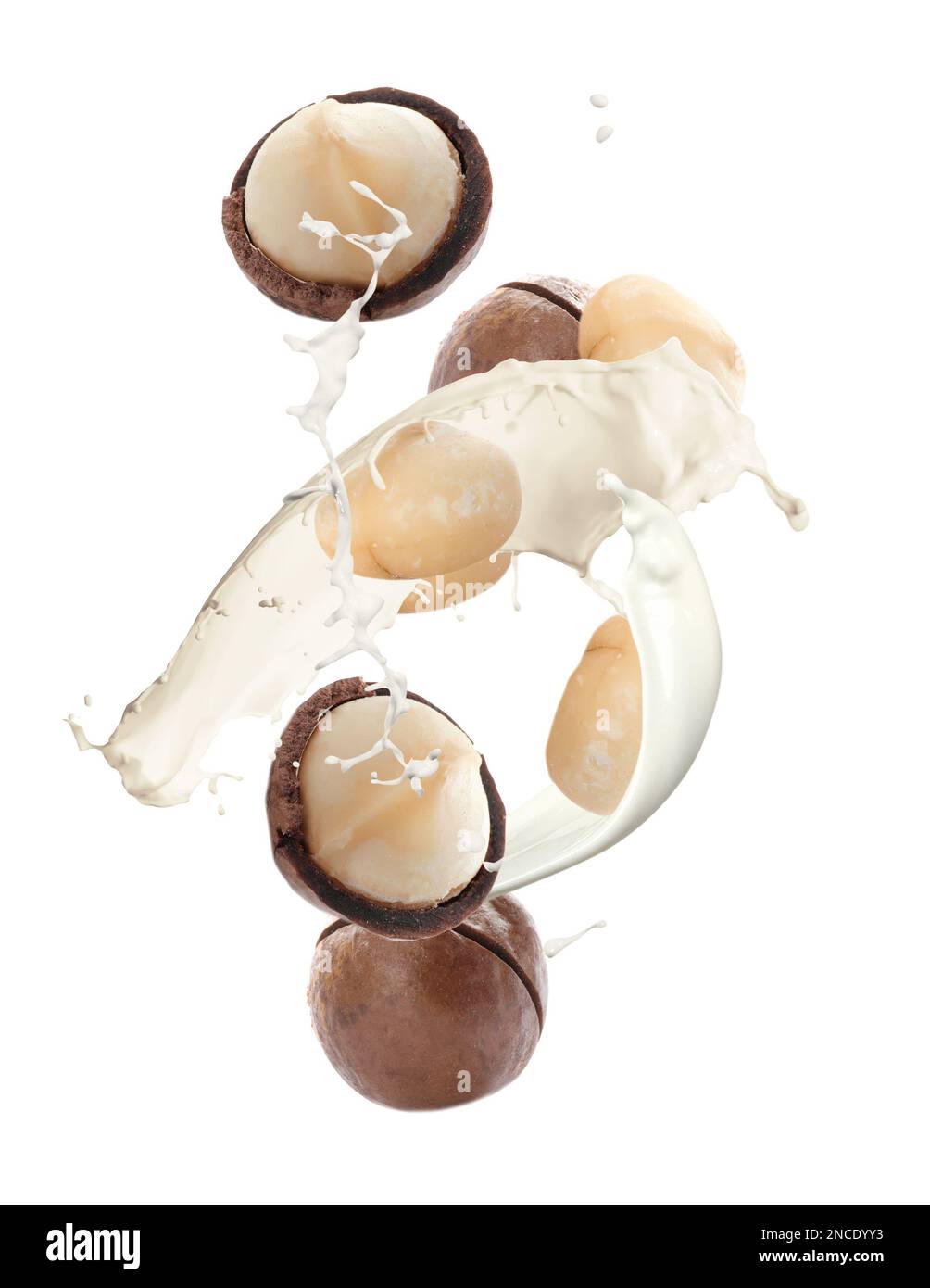 Delicious macadamia milk and nuts on white background Stock Photo - Alamy