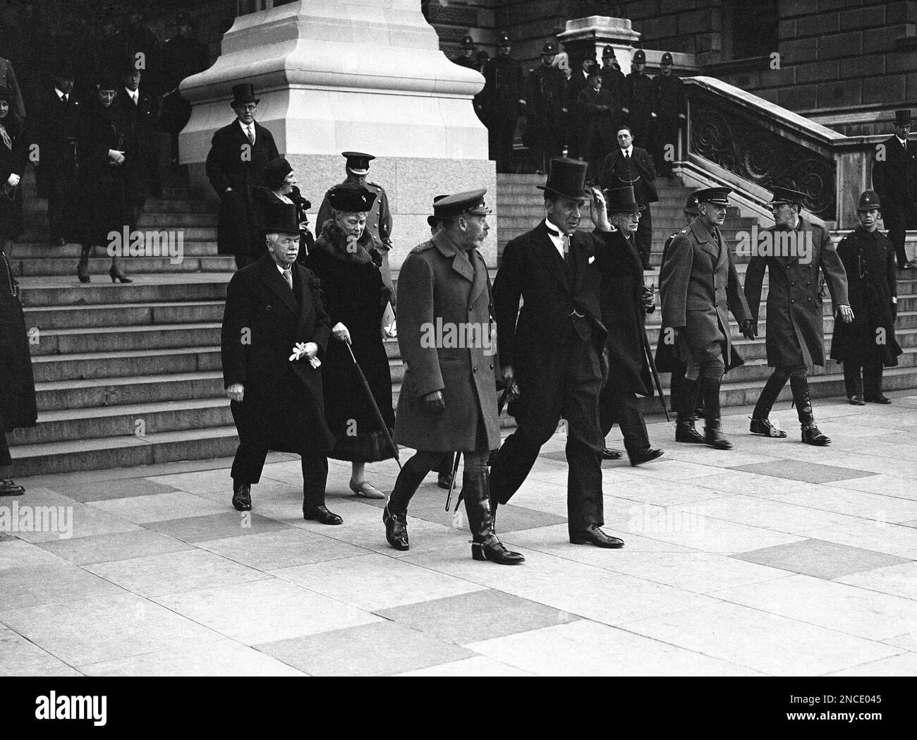 Britain's Queen Mary, with cane, and King George V coming down Clive ...