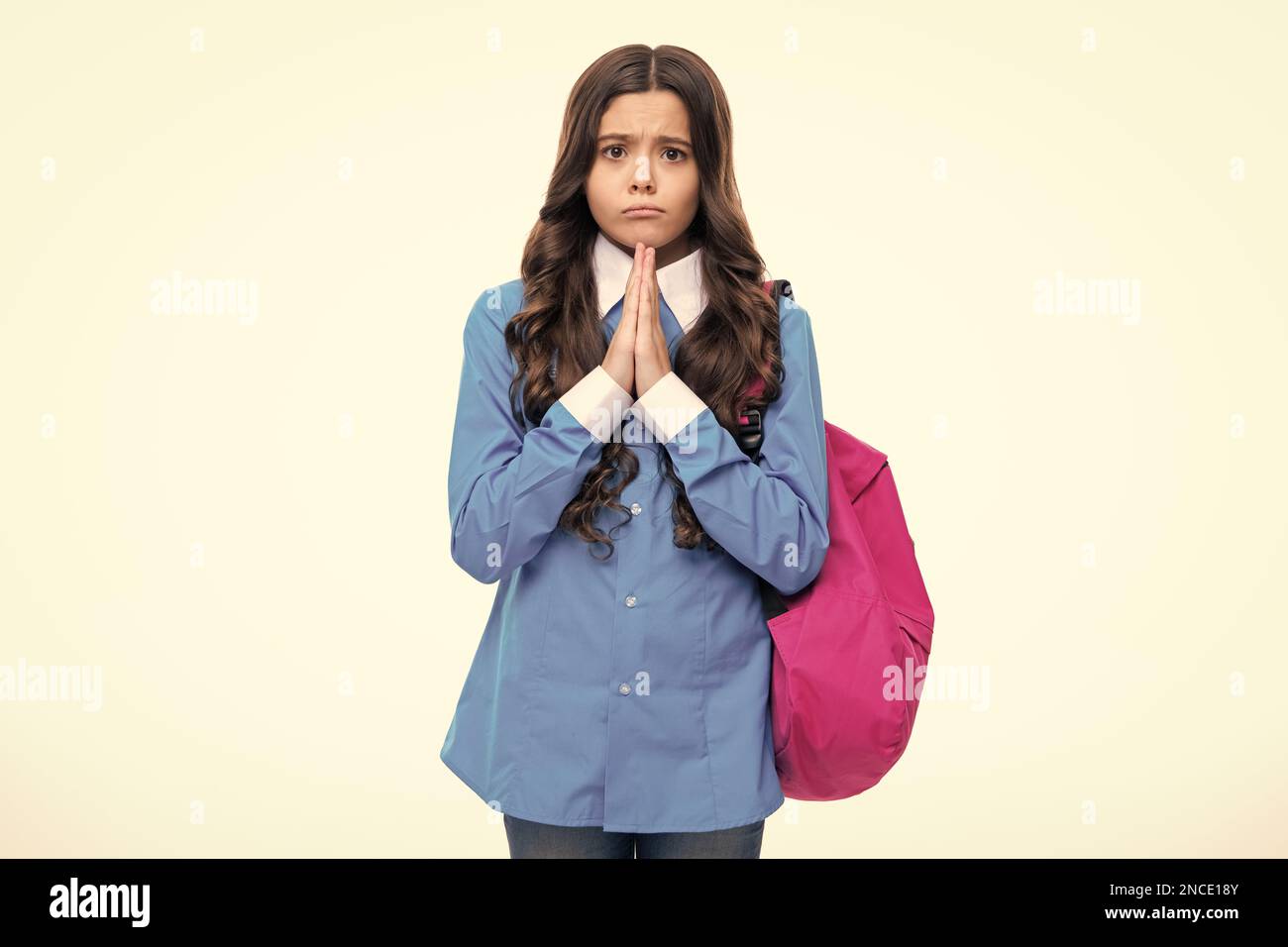 Schoolgirl with backpack. Teenager student, isolated background ...
