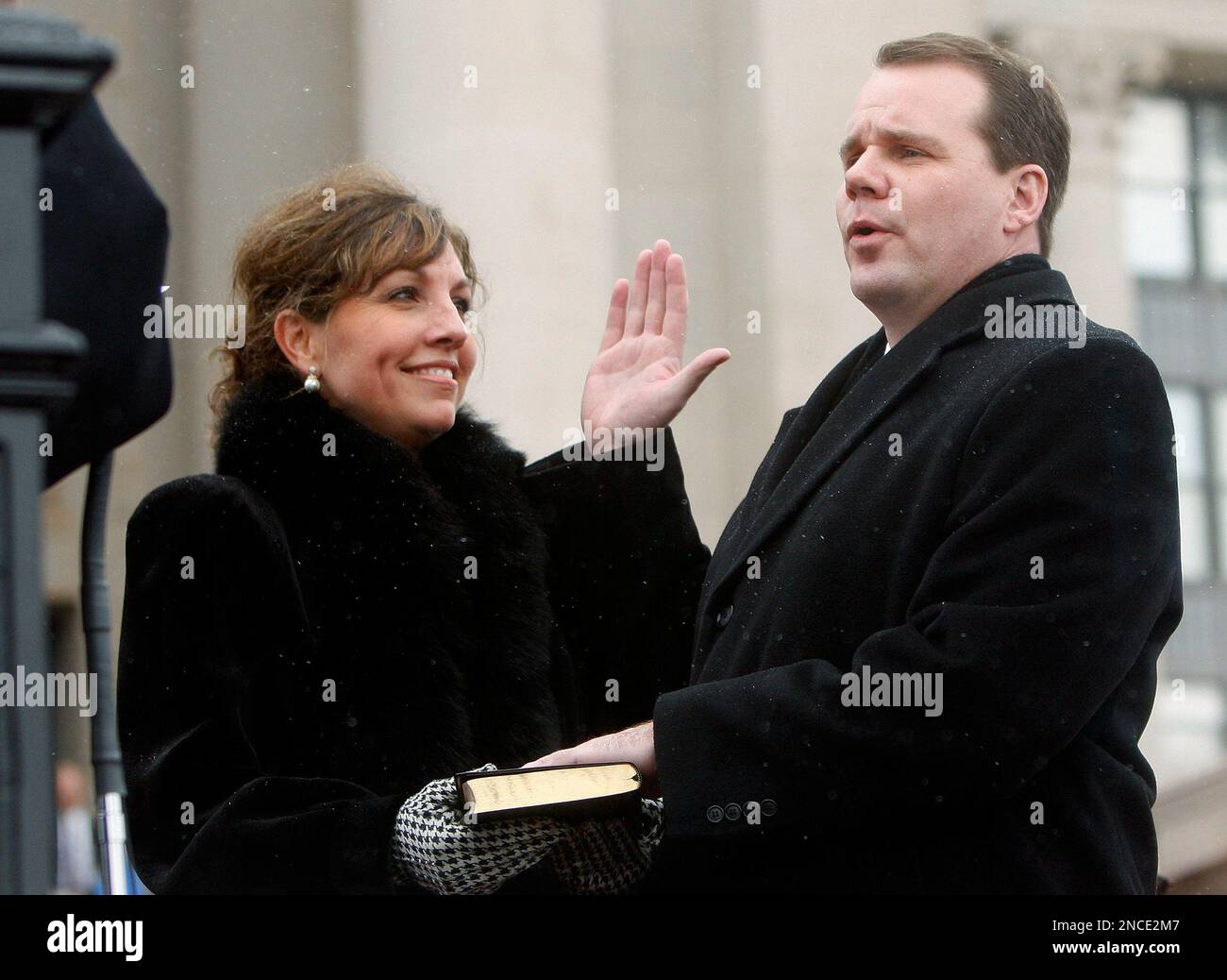 Oklahoma Lt. Governor Todd Lamb, right, takes his oath of office in ...