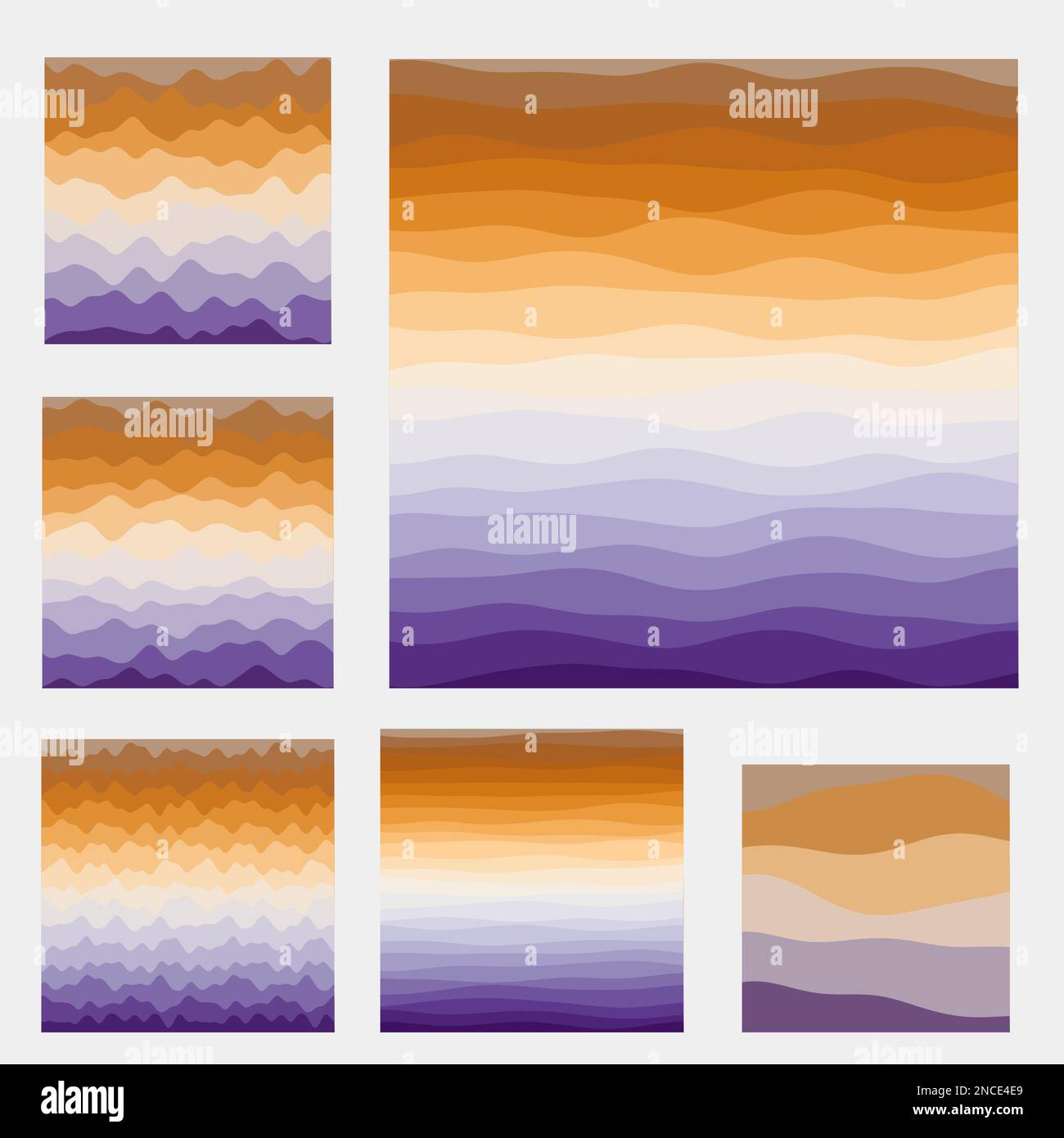 Abstract waves background collection. Curves in purple and orange ...