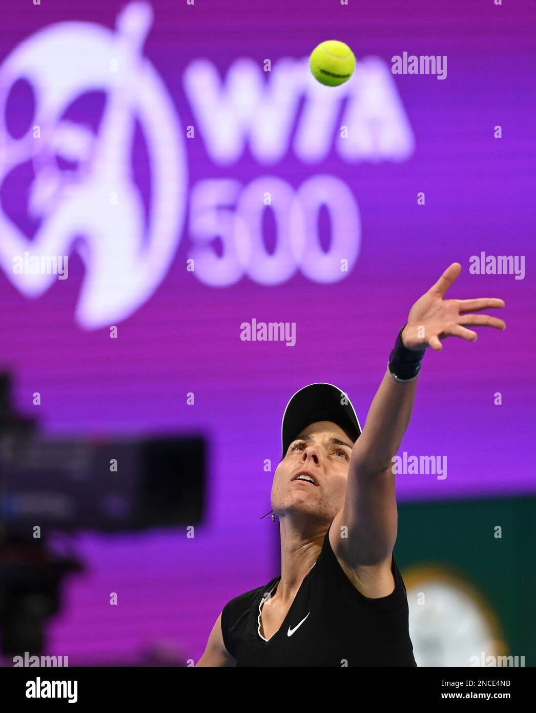 Doha, Qatar. 14th Feb, 2023. Viktoriya Tomova of Bulgaria serves during ...