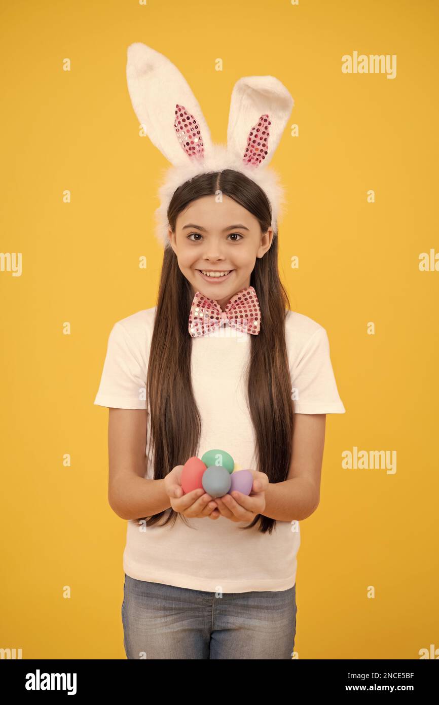 happy teen girl wear bunny ears. happy easter. childhood happiness ...
