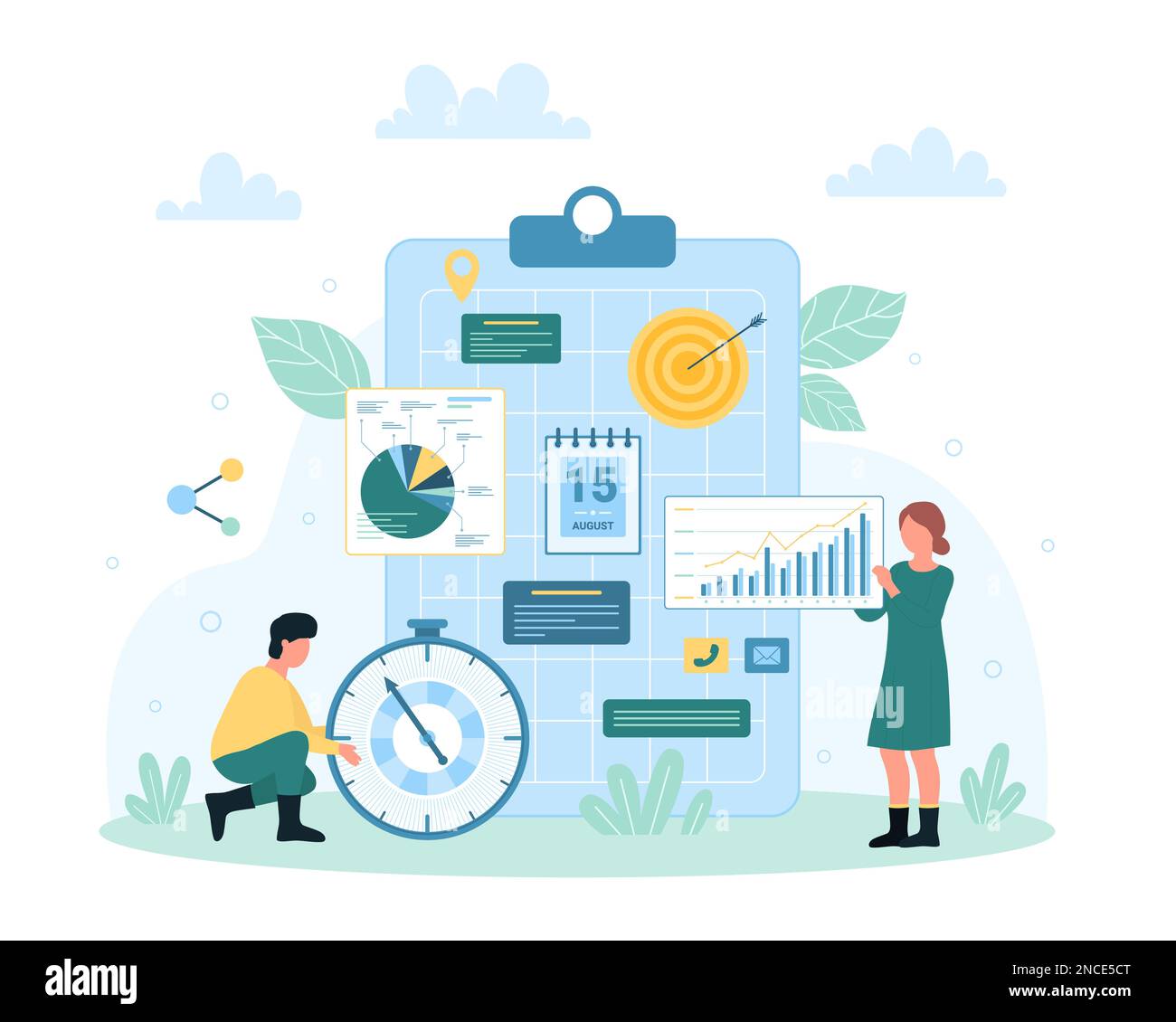 Time management with digital schedule vector illustration. Cartoon tiny ...