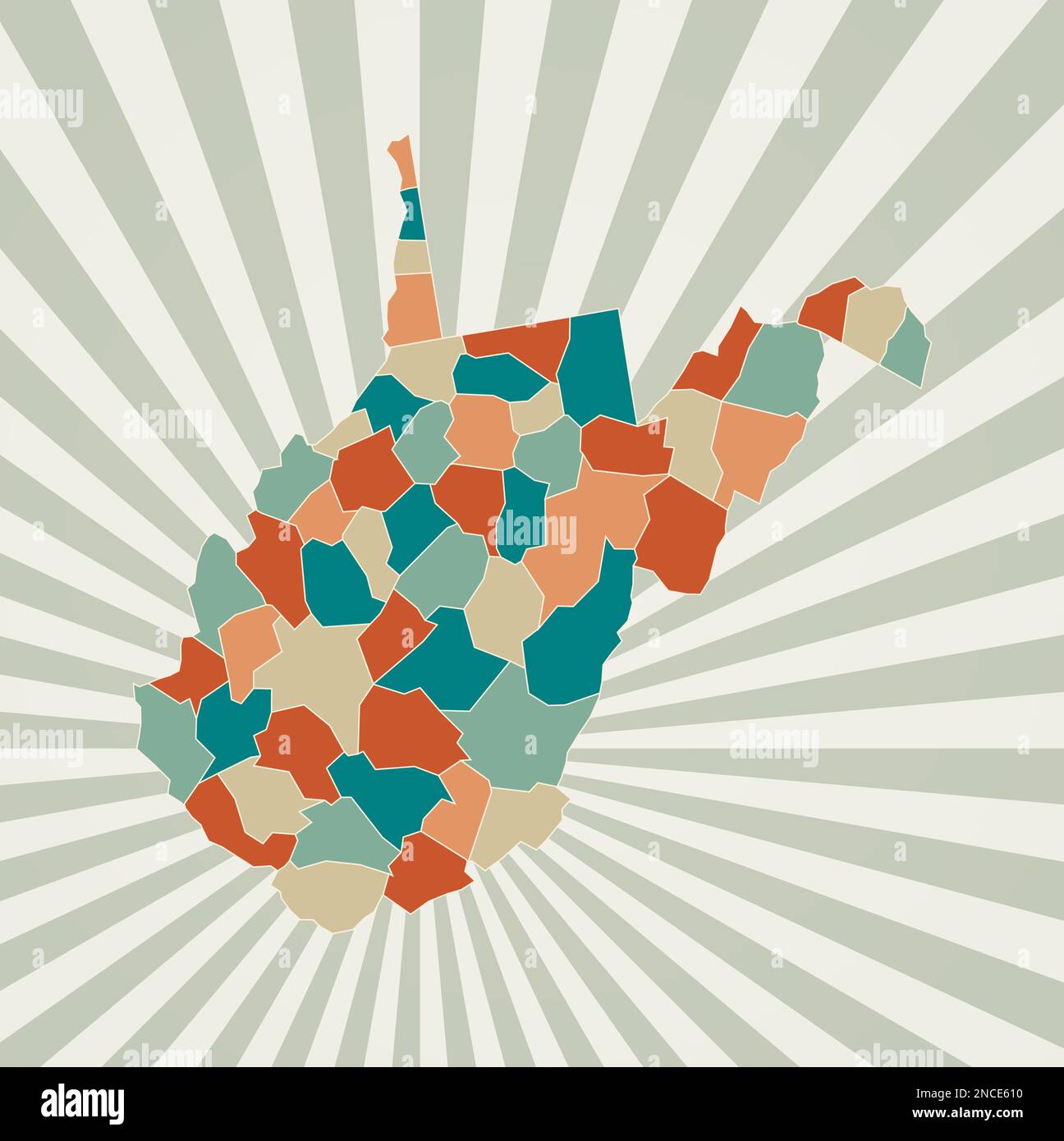 West Virginia map. Poster with map of the US state in retro color ...