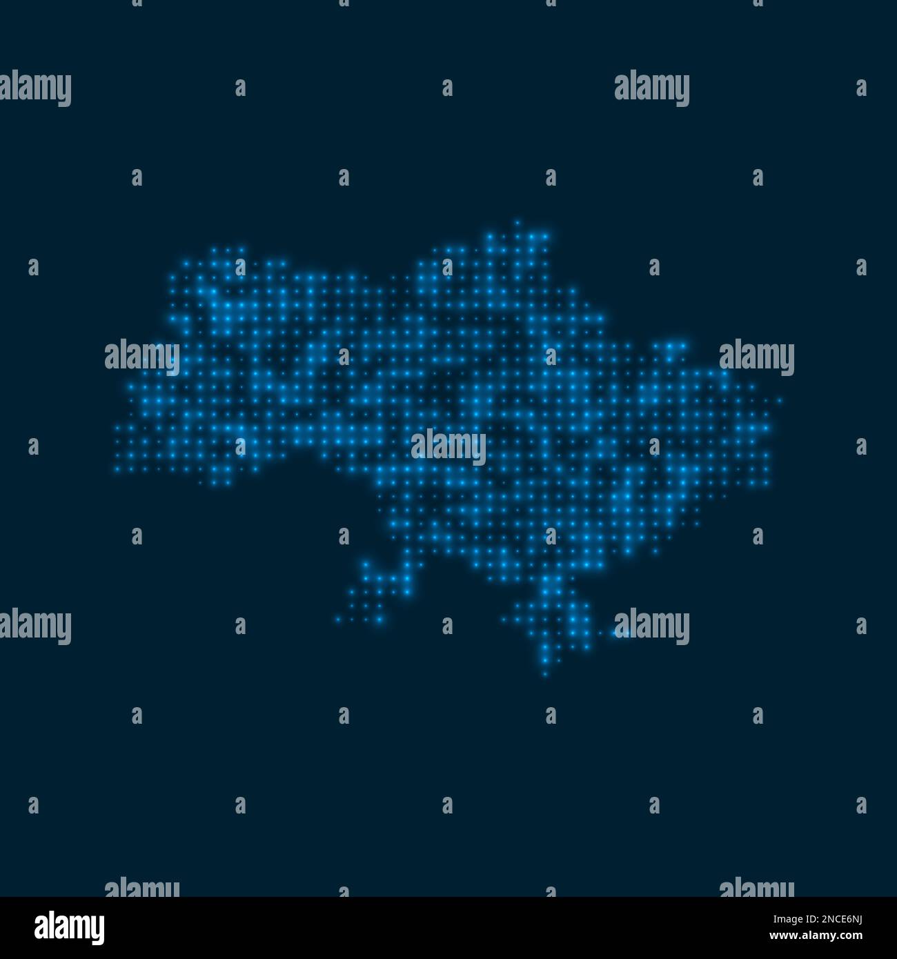 Ukraine dotted glowing map. Shape of the country with blue bright bulbs ...