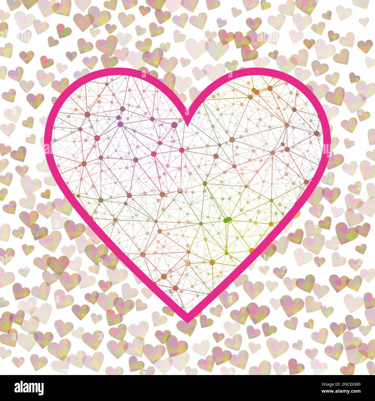 Cyber Valentine. Geometric heart mesh in colorful shades, colorful ...