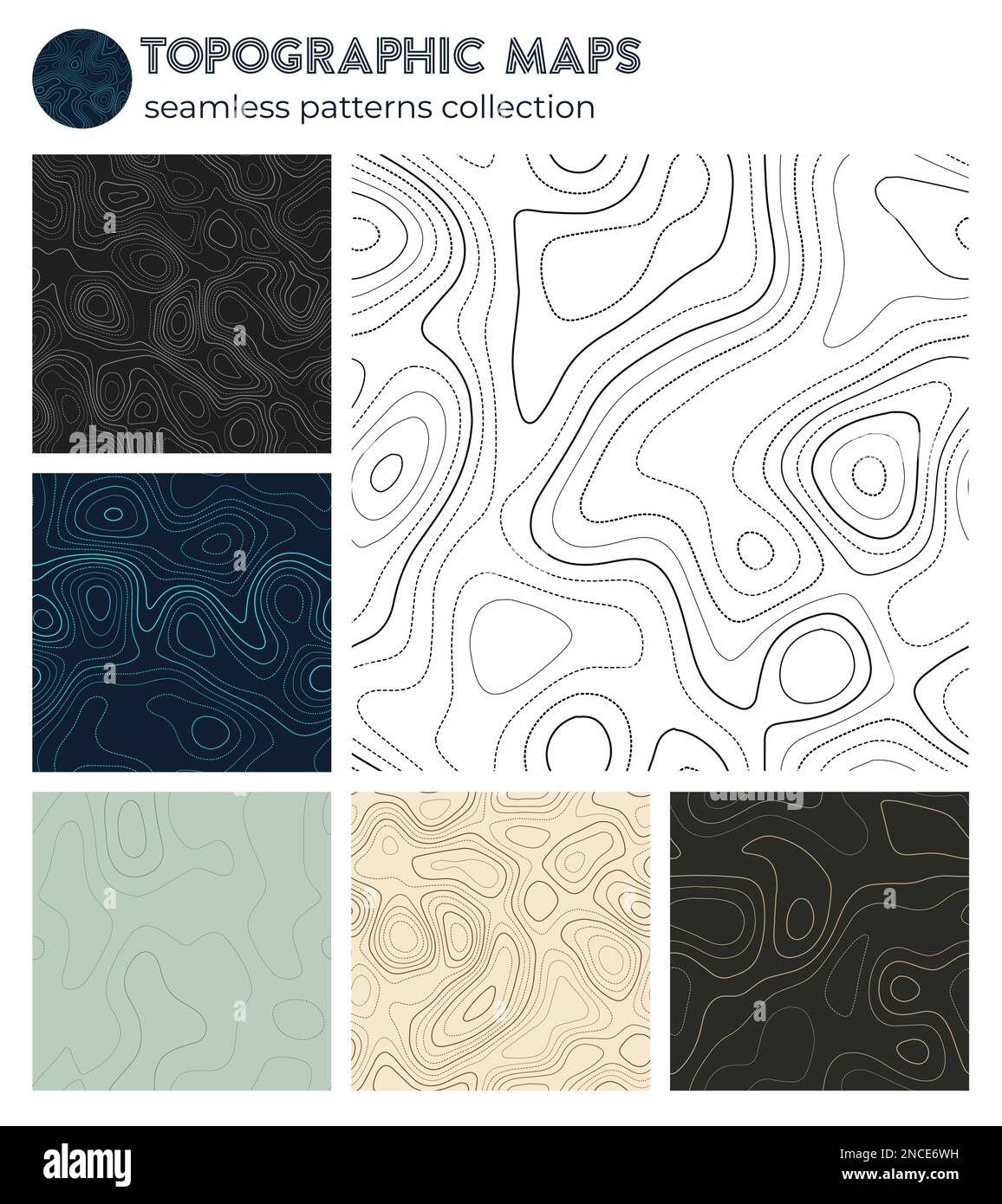 Topographic maps. Artistic isoline patterns, seamless design. Authentic ...