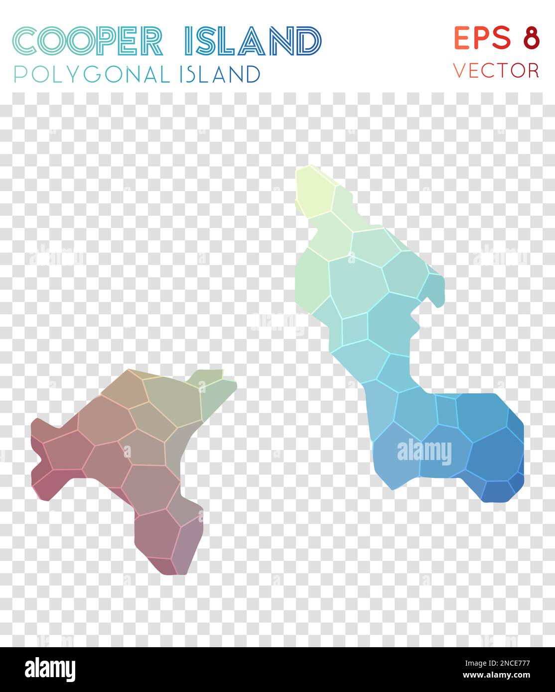 Cooper Island polygonal map, mosaic style island. Memorable low poly ...