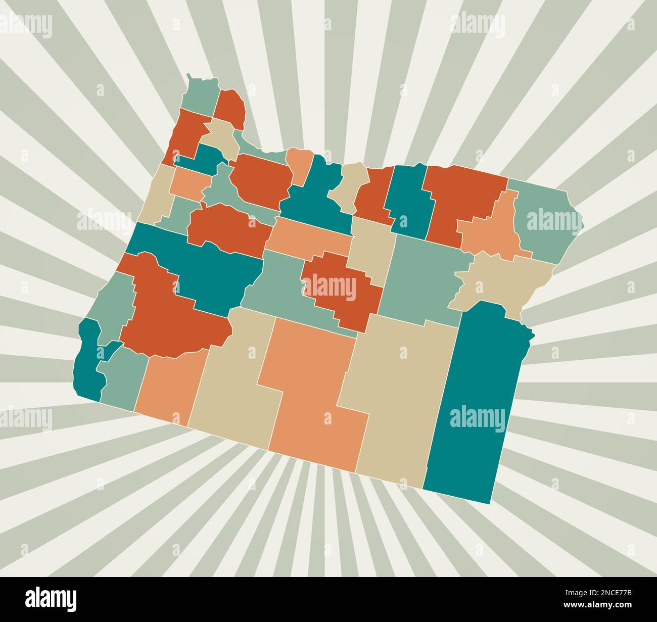 Oregon map. Poster with map of the US state in retro color palette ...