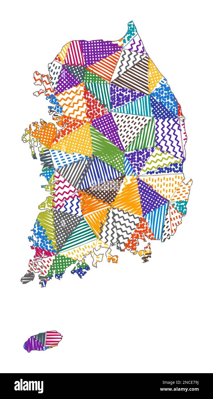 Kid style map of South Korea. Hand drawn polygons in the shape of South ...