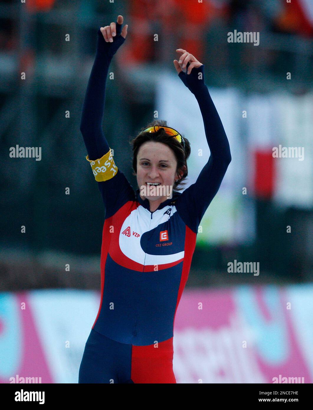 Czech Republic skater Martina Sablikova celebrates after winning the ...