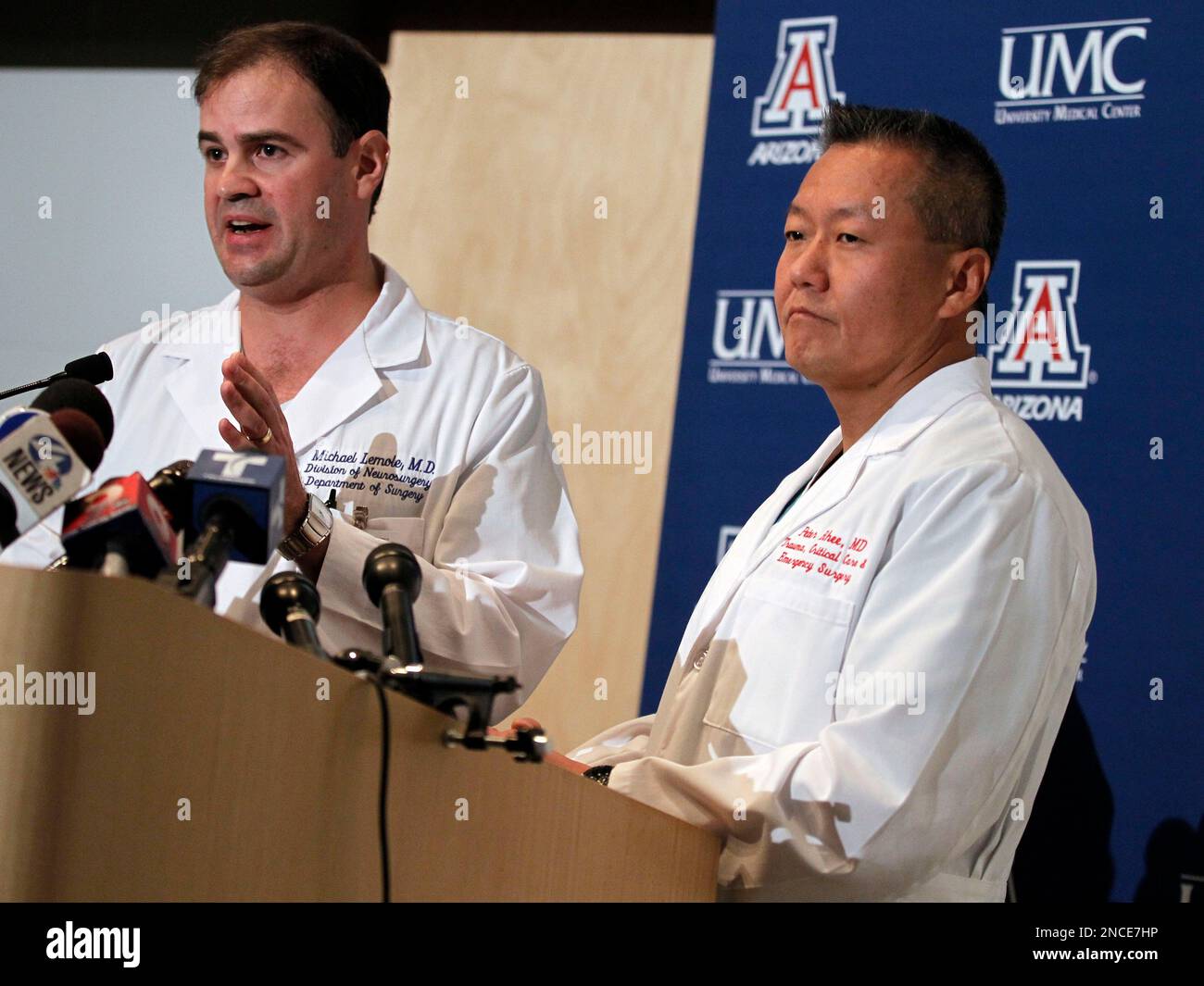 Dr. G. Michael Lemole, Jr., left, speaks about the condition of U.S ...