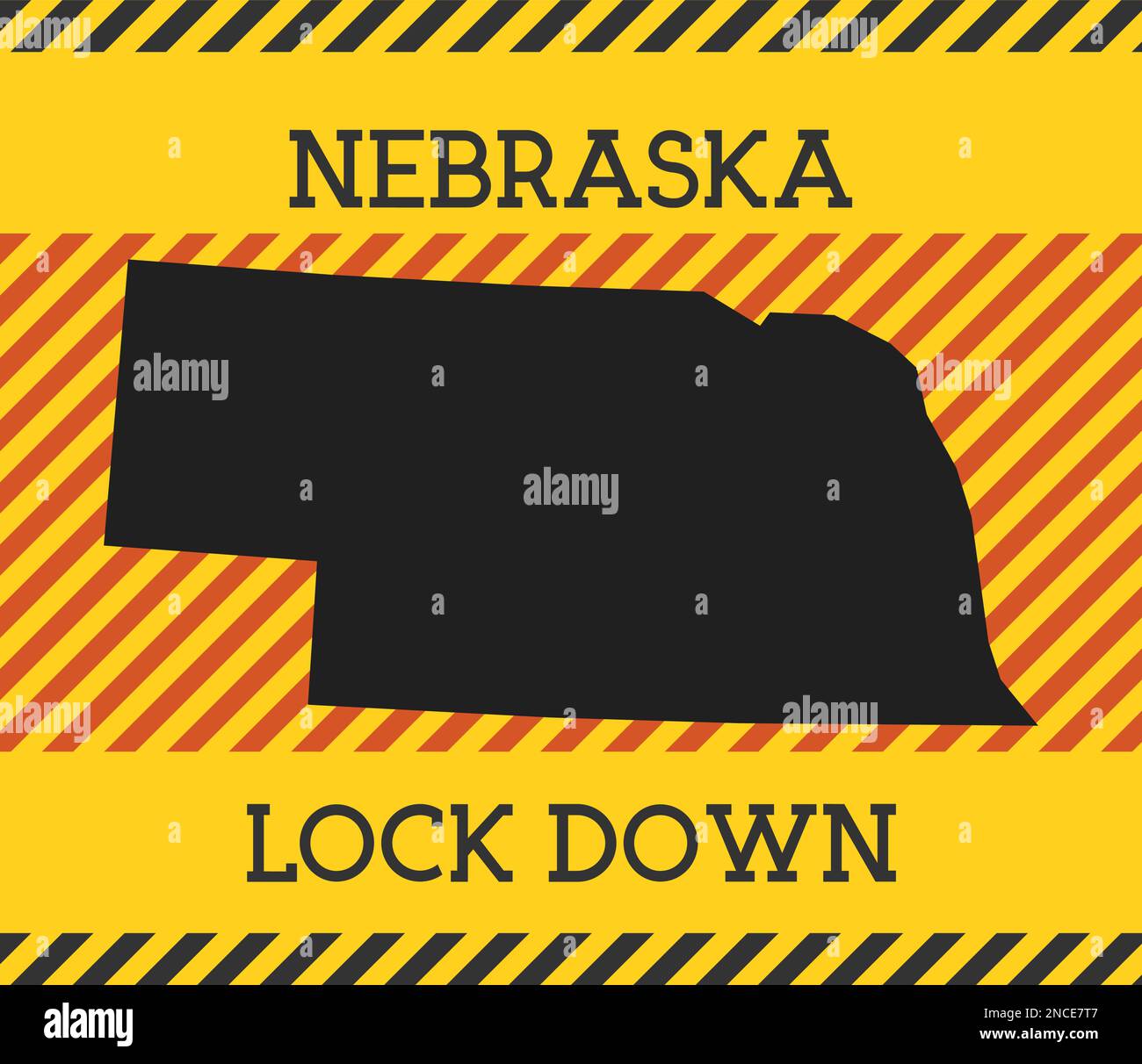 Nebraska Lock Down Sign. Yellow US state pandemic danger icon. Vector ...