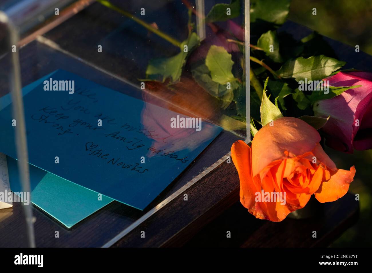 Roses sit alongside a box containing handwritten notes to Luke Hoyer ...