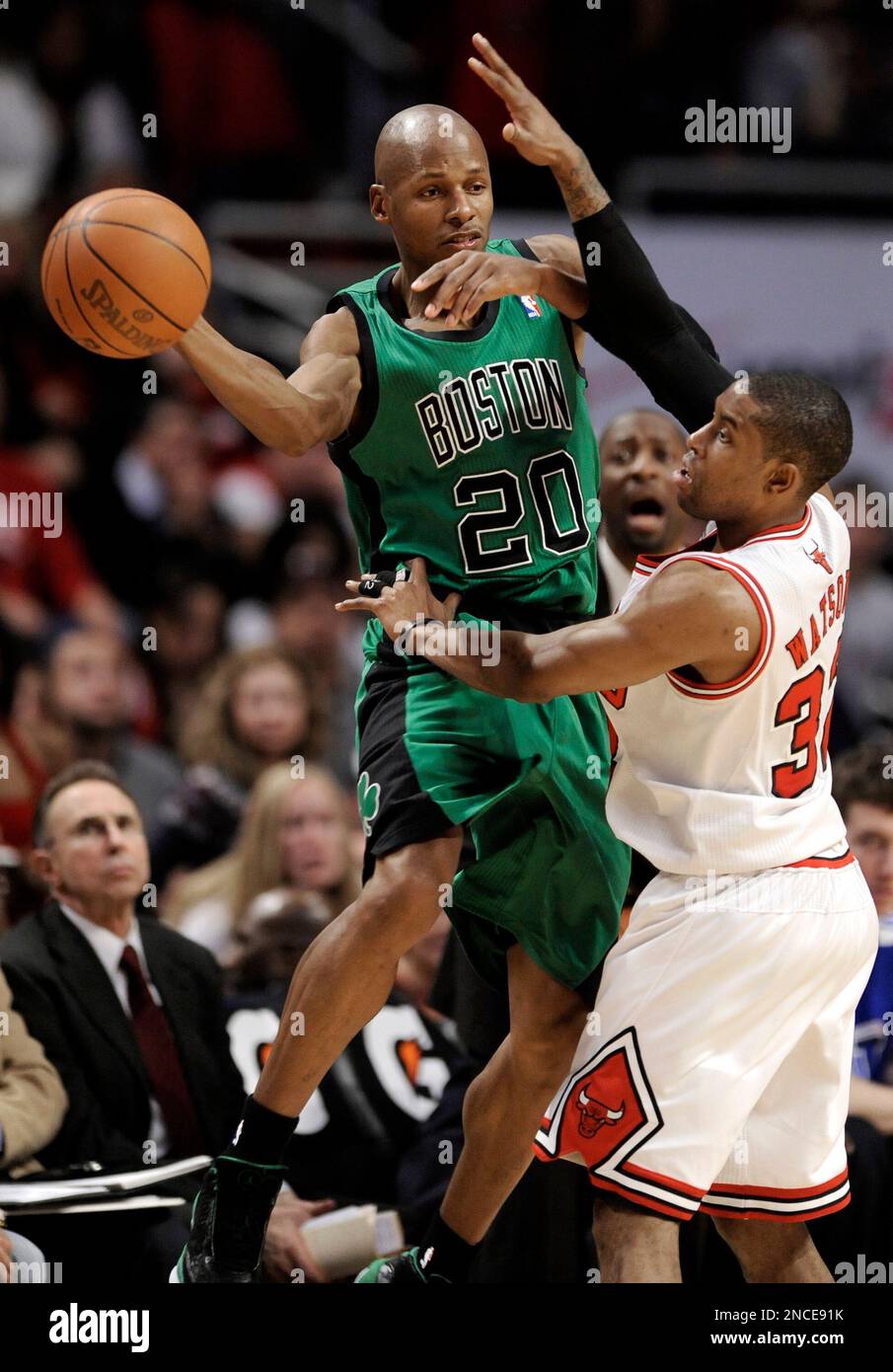 Boston Celtics' Ray Allen left, passes while getting pressure from ...