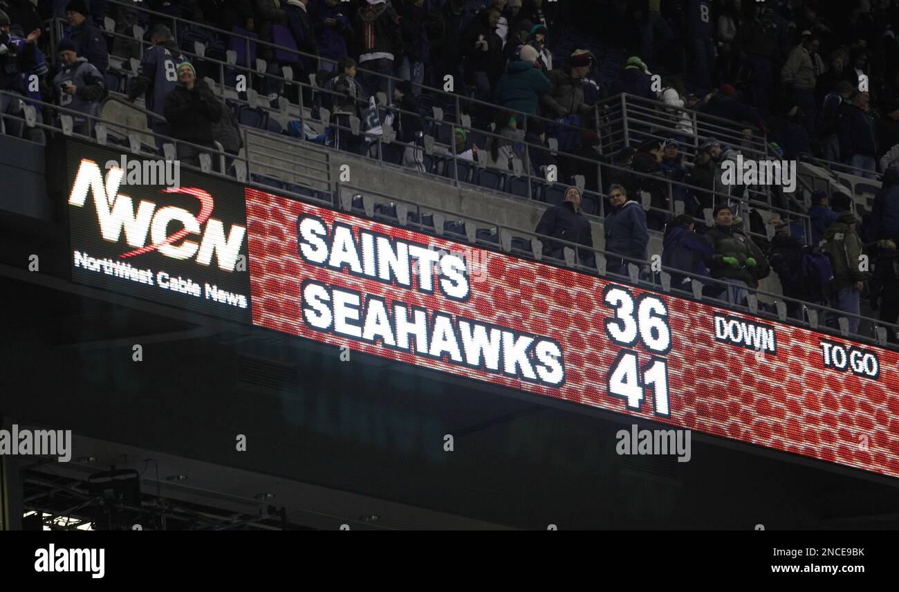 The scoreboard of the Seattle Seahawks' win over the New Orleans Saints ...