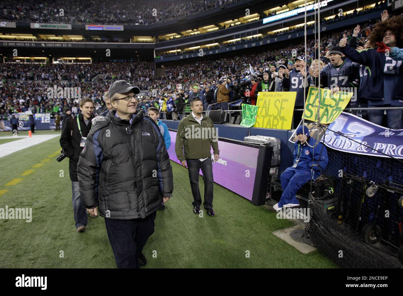 Seattle Seahawks owner Paul Allen looks toward the crowd near the end ...