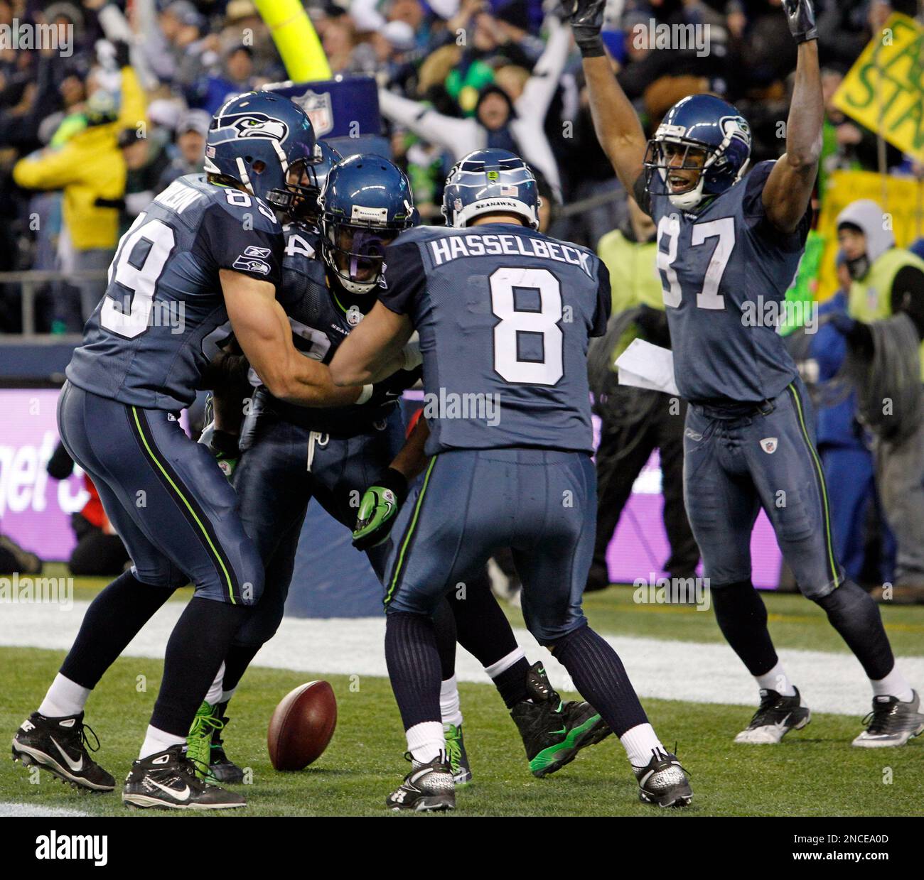 Seattle Seahawks quarterback Matt Hasselbeck (8) celebrates after ...