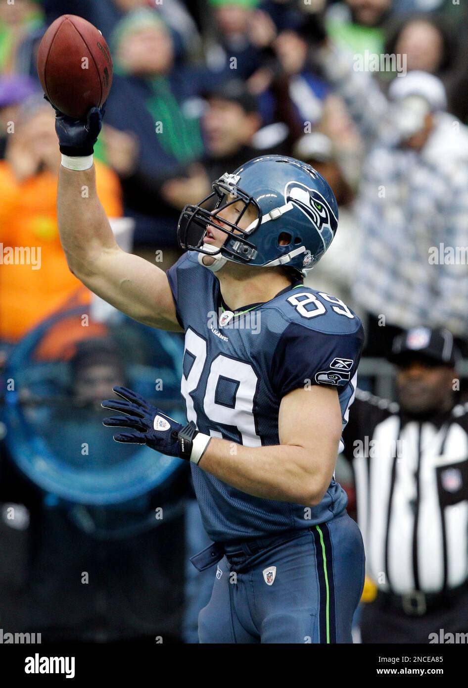 Seattle Seahawks' John Carlson celebrates his touchdown in the first ...