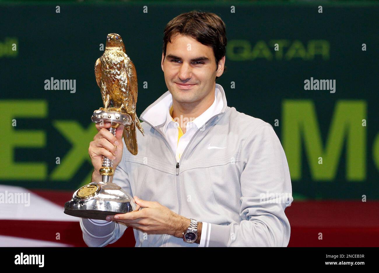 World number two tennis player Roger Federer, from Switzerland displays ...