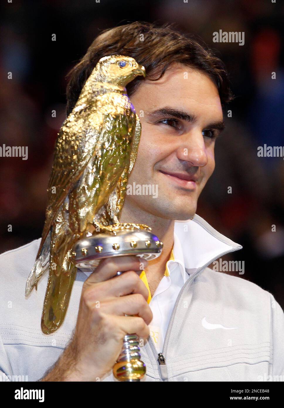 World number two tennis player Roger Federer, from Switzerland displays ...