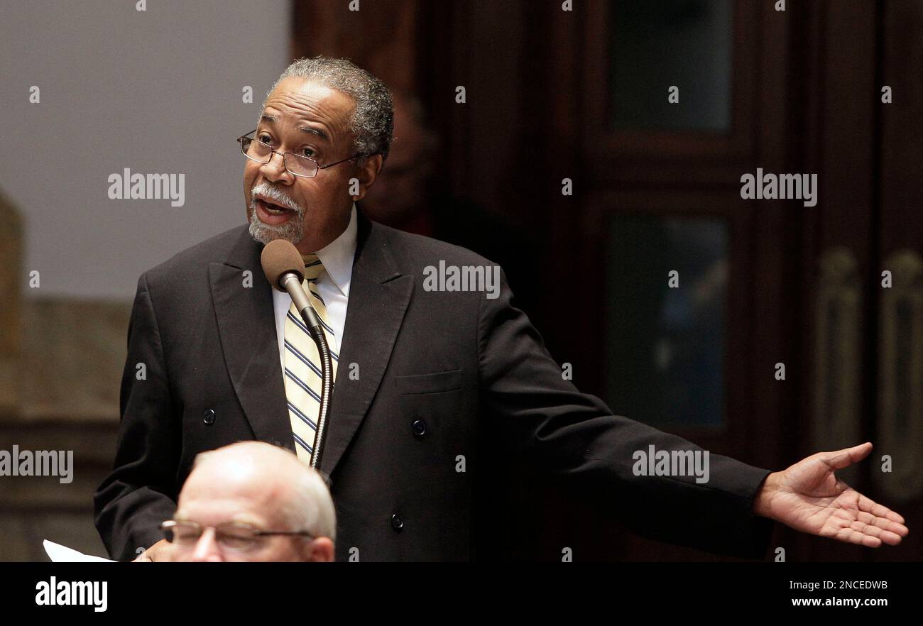 Sen. Gerald Neal, D-Louisville, makes a point while discussing a bill ...
