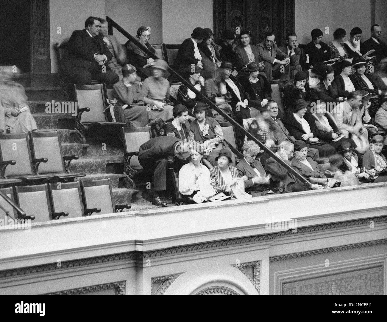 Mrs. Eleanor Roosevelt sat in the presidential box of the House gallery ...