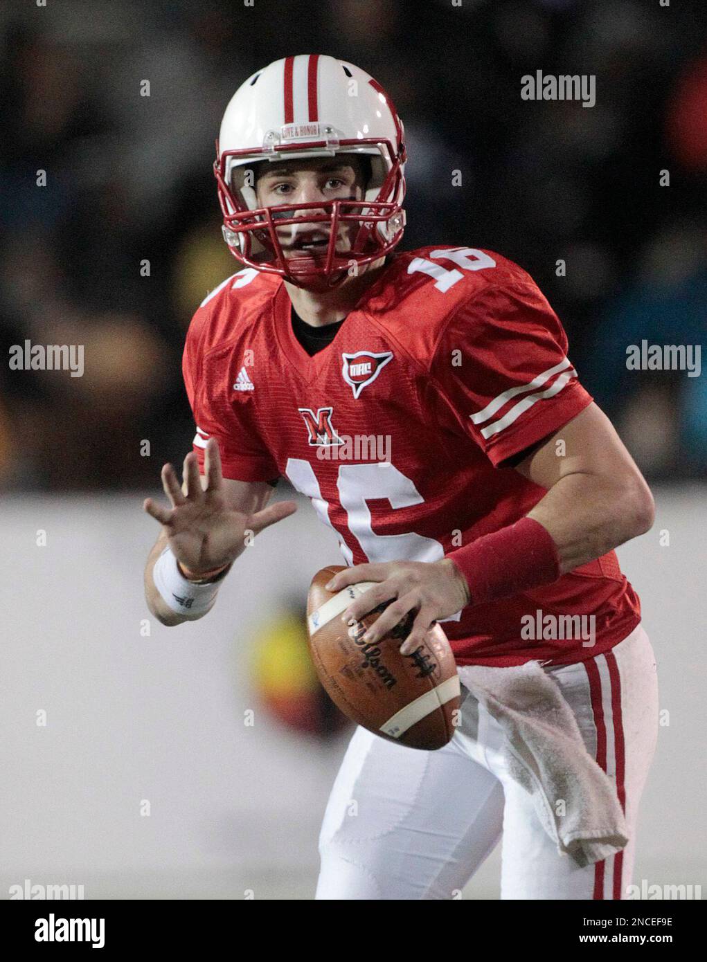 Miami of Ohio quarterback Austin Boucher (16) looks for a receiver in ...