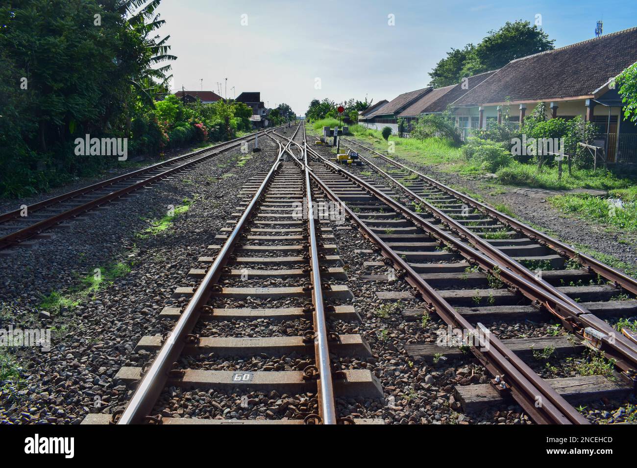 Railroad junction with track switches. Track field with track switch ...