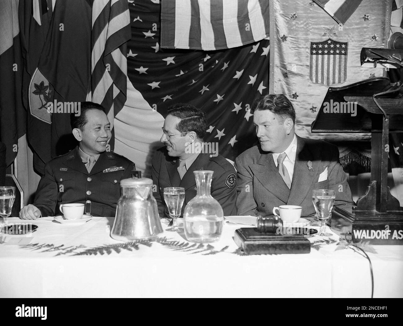 From left: Brig. Gen. Carlos P. Romulo, AP photographer Joe Rosenthal ...