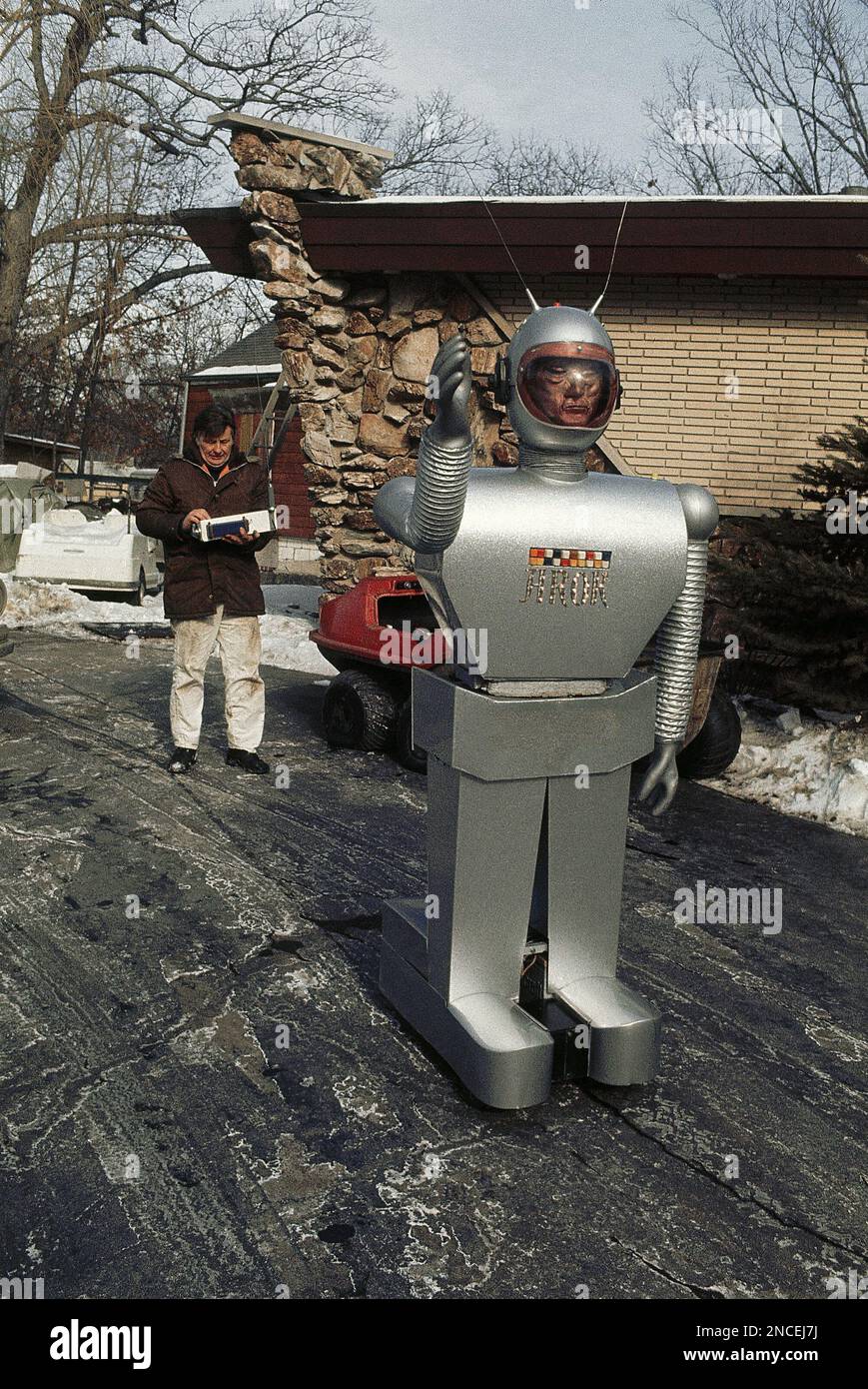 Owner Ben Skora of Palos Hills, Ill., and his Robot “Arok” who takes ...