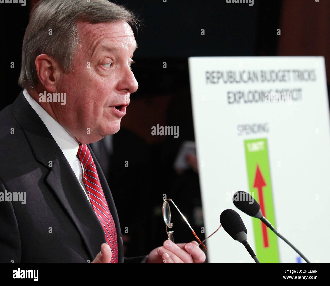 Senate Majority Whip Richard Durbin of Ill., talks during a news ...