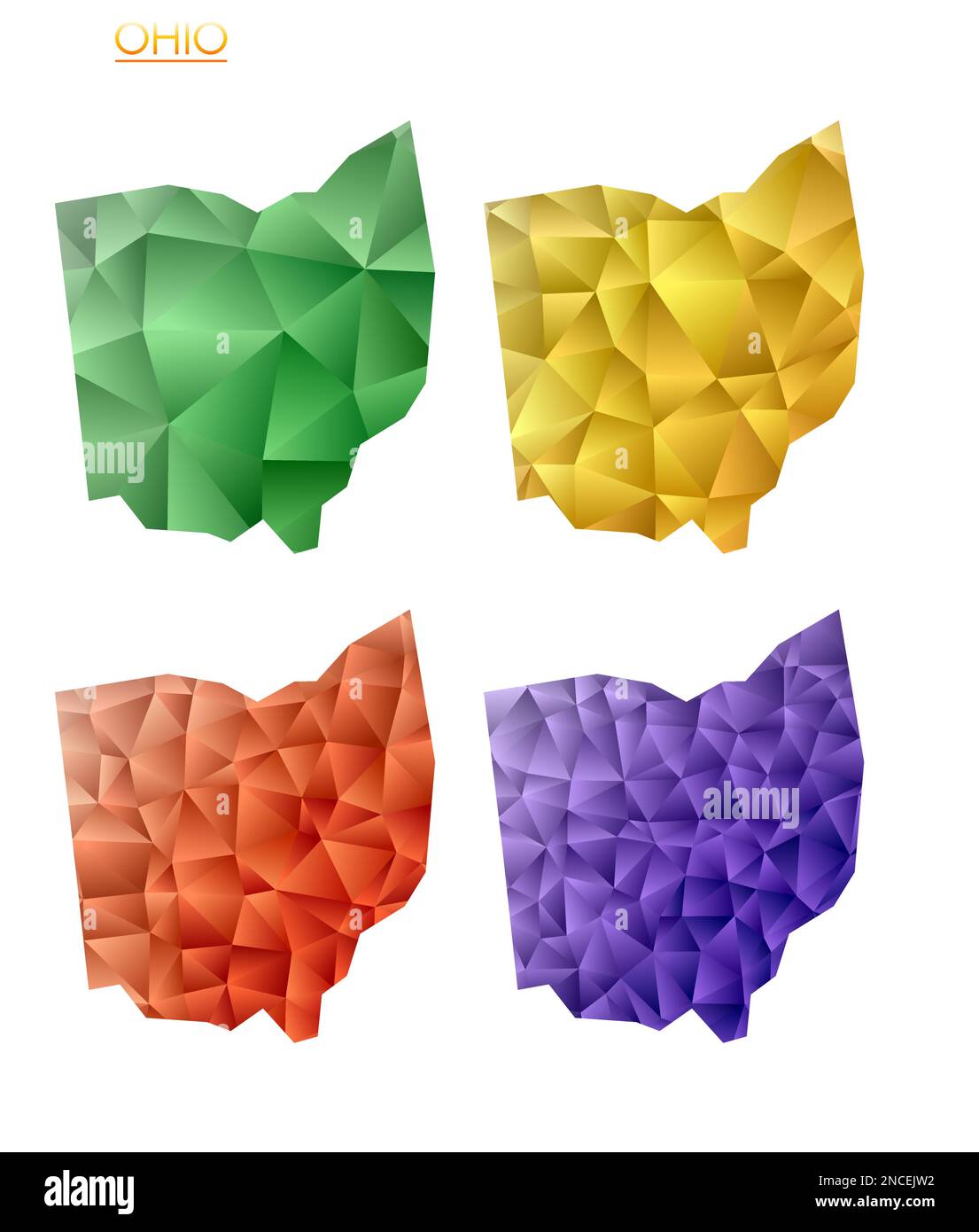Set of vector polygonal maps of Ohio. Bright gradient map of US state ...