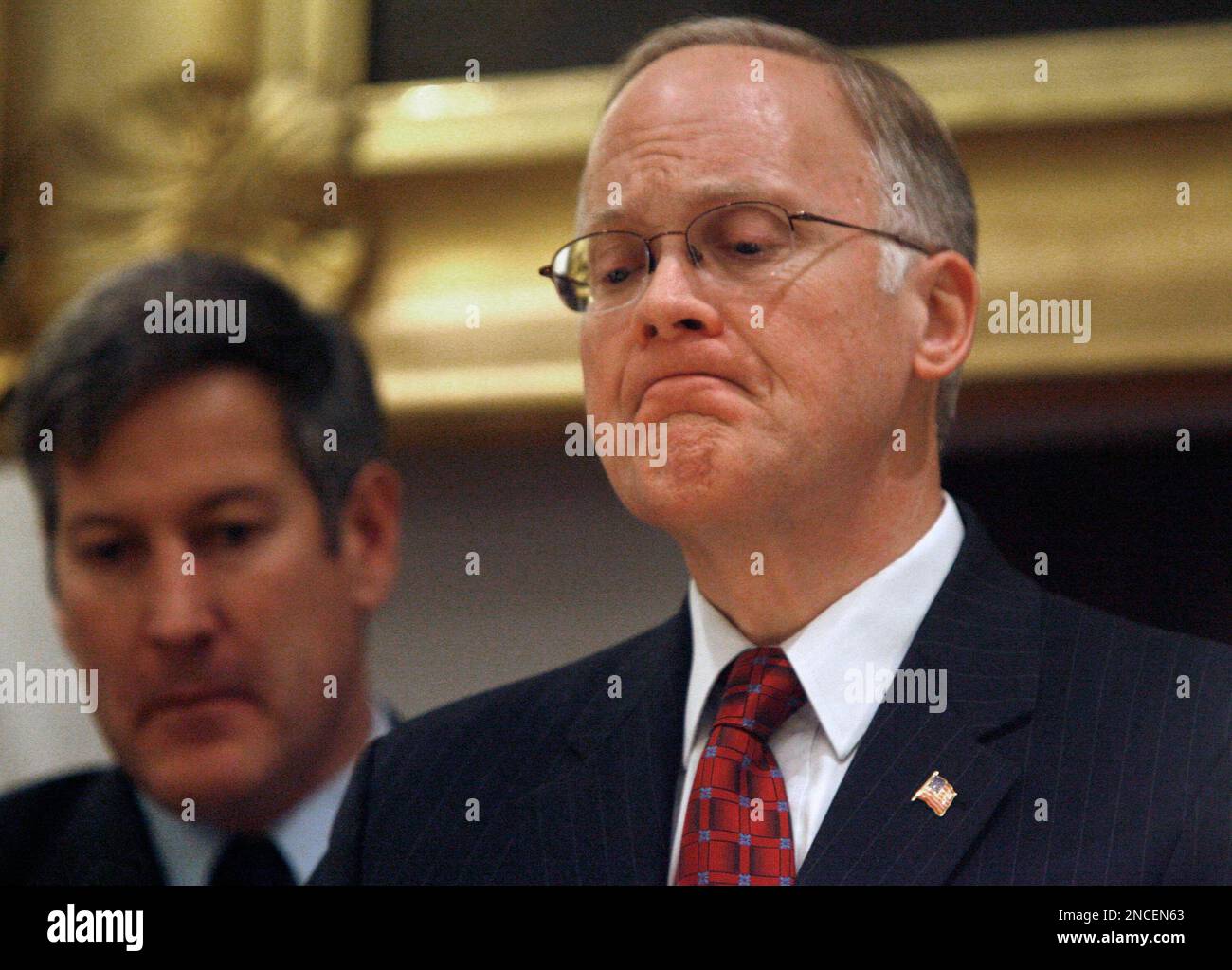 Outgoing Gov. Jim Douglas, right, is seen during his farewell address ...